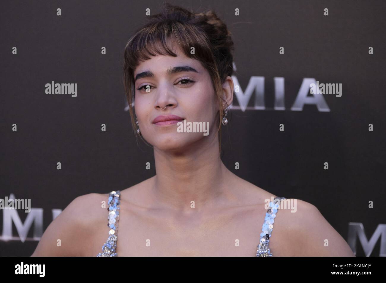 actress Sofia Boutella poses for the media as she arrives for the Spanish premiere of her movie ...