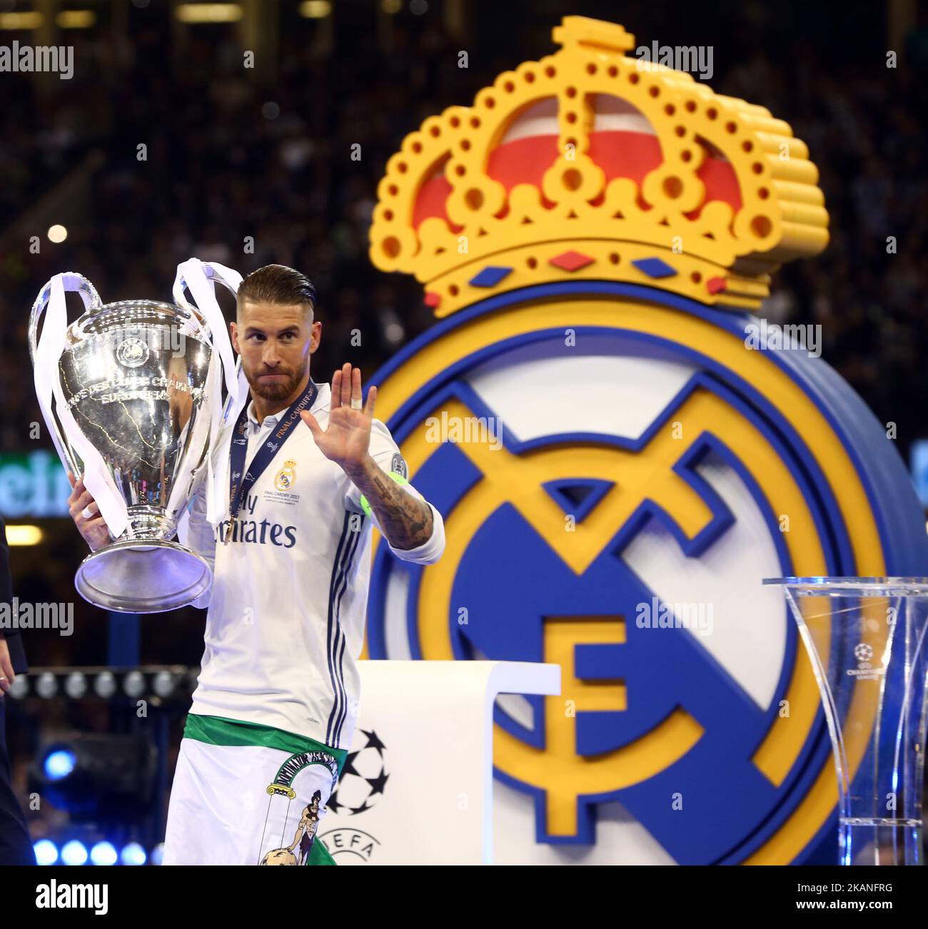 Sergio Ramos of Real Madrid CF with Trophy during the UEFA Champions ...