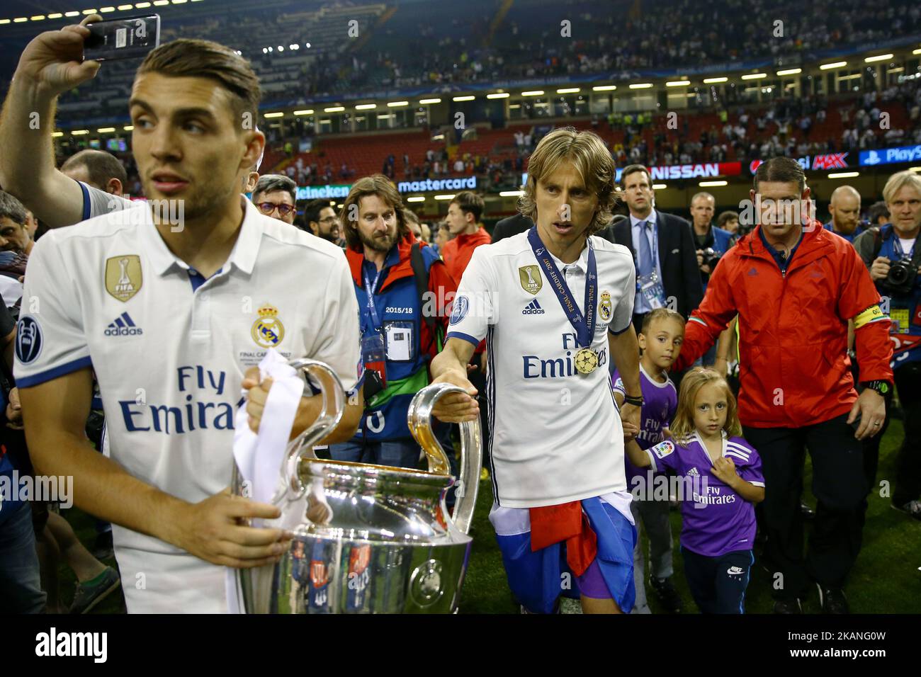 Mateo Kovacic and Luka Modric with the cup during the UEFA Champions ...