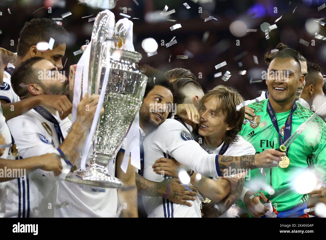 Marcelo and Luka Modric of Real Madrid celebrating with the trophy the ...