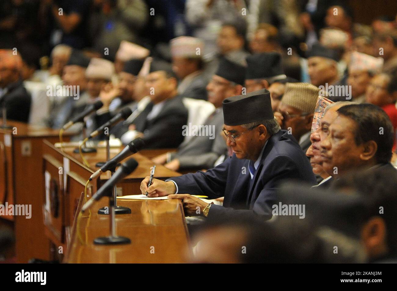 President of the Nepali Congress, Sher Bahadur Deuba attends at the ...