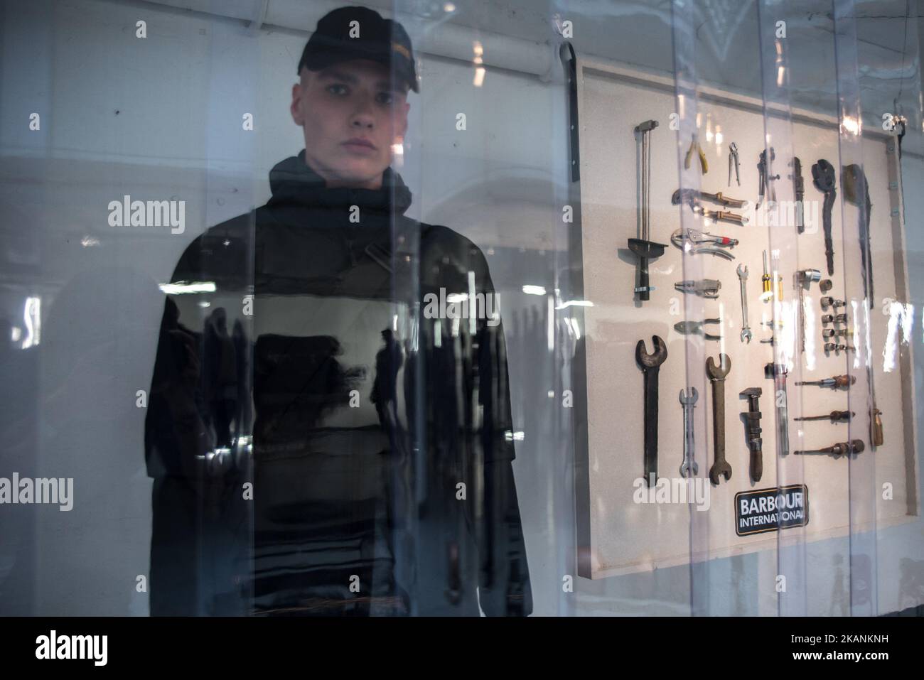 Models showcase designs at the Barbour International presentation ...