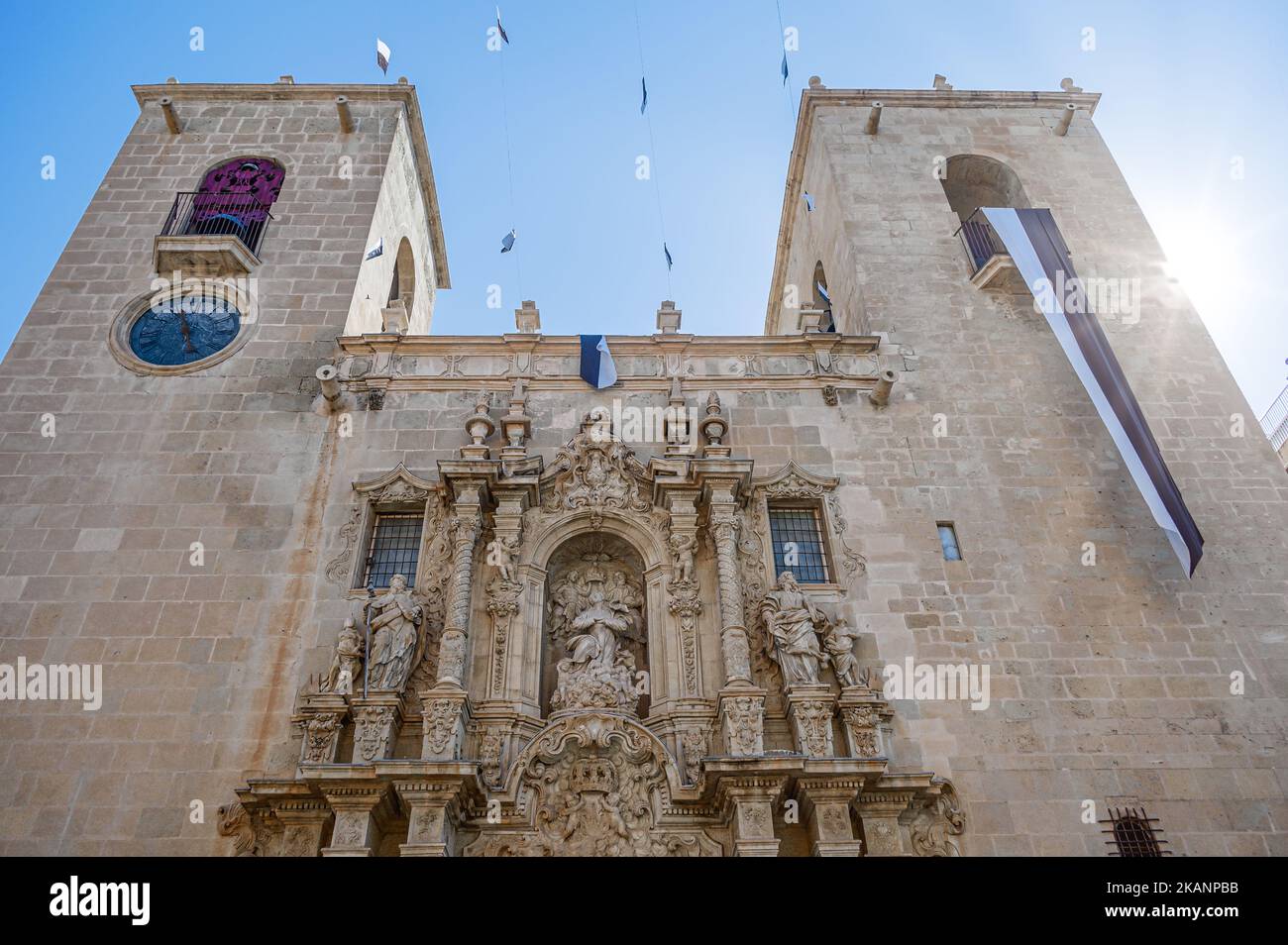 Facade of the Basilica of Santa Maria Catholic church. Symmetric view ...