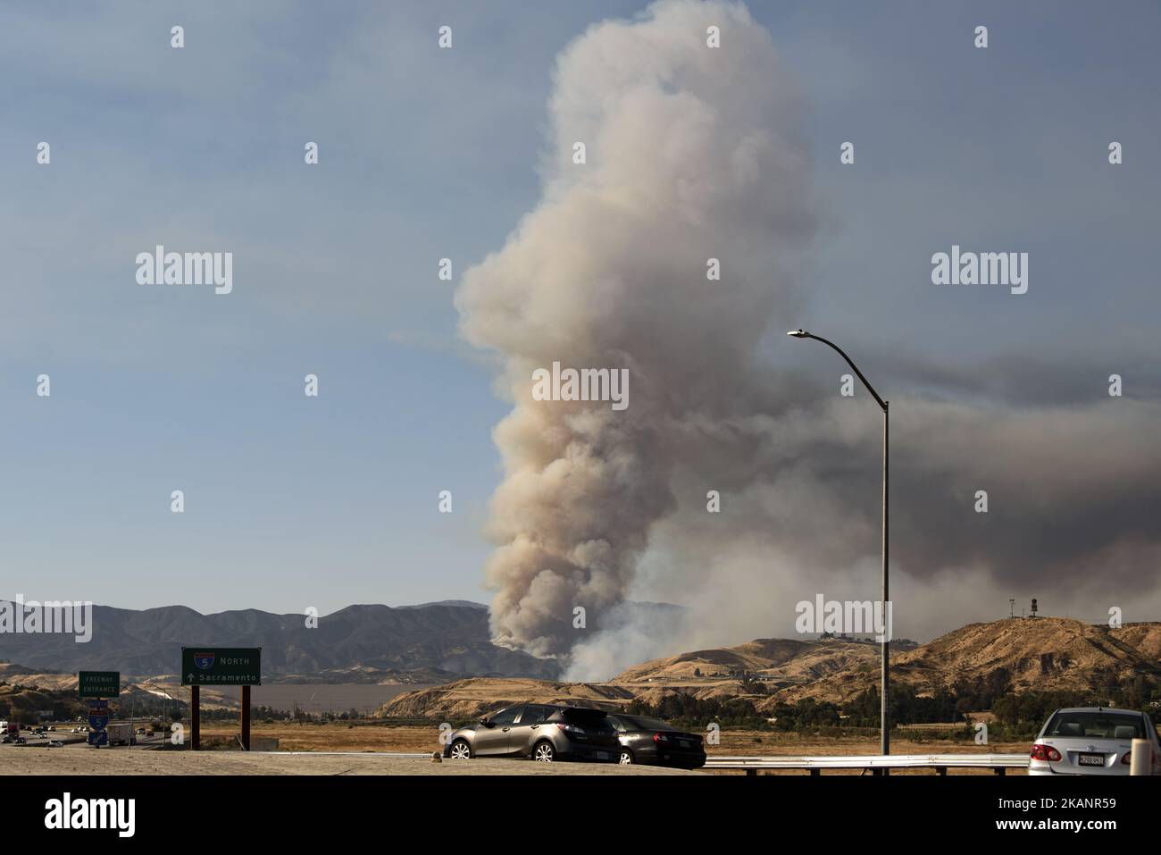 The Castaic Lake wildfire is seen from the 5 Freeway in Castaic ...