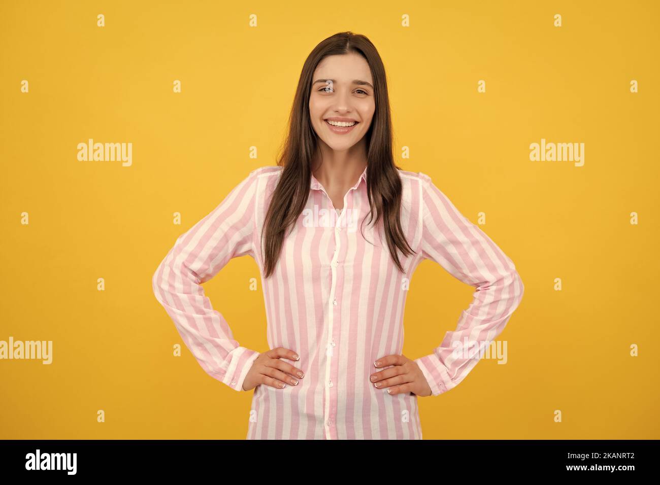 Happy smiling woman portrait. Attractive young pretty cheerful girl in ...