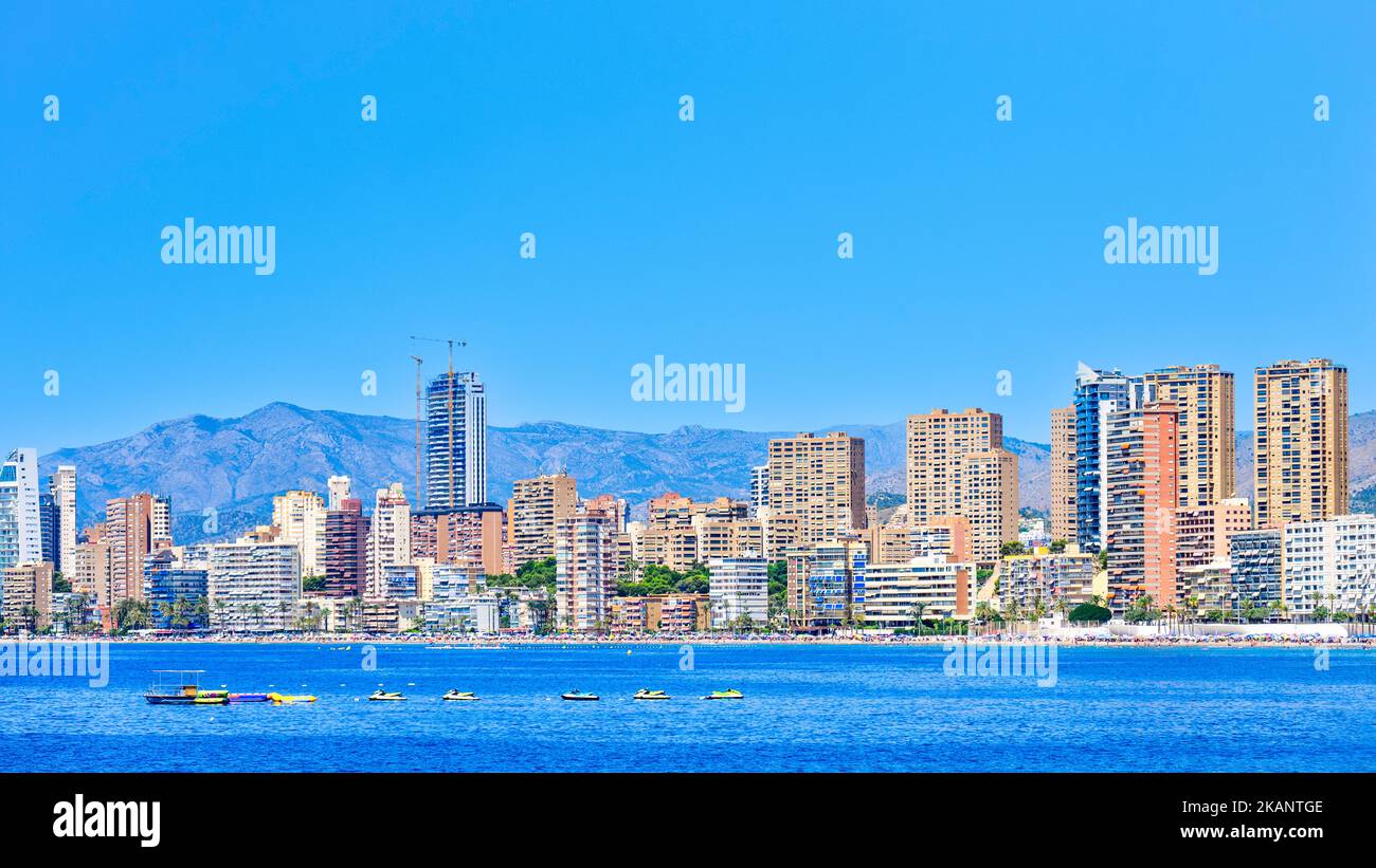 Skyline and cityscape in the waterfront of the famous beach. The city ...