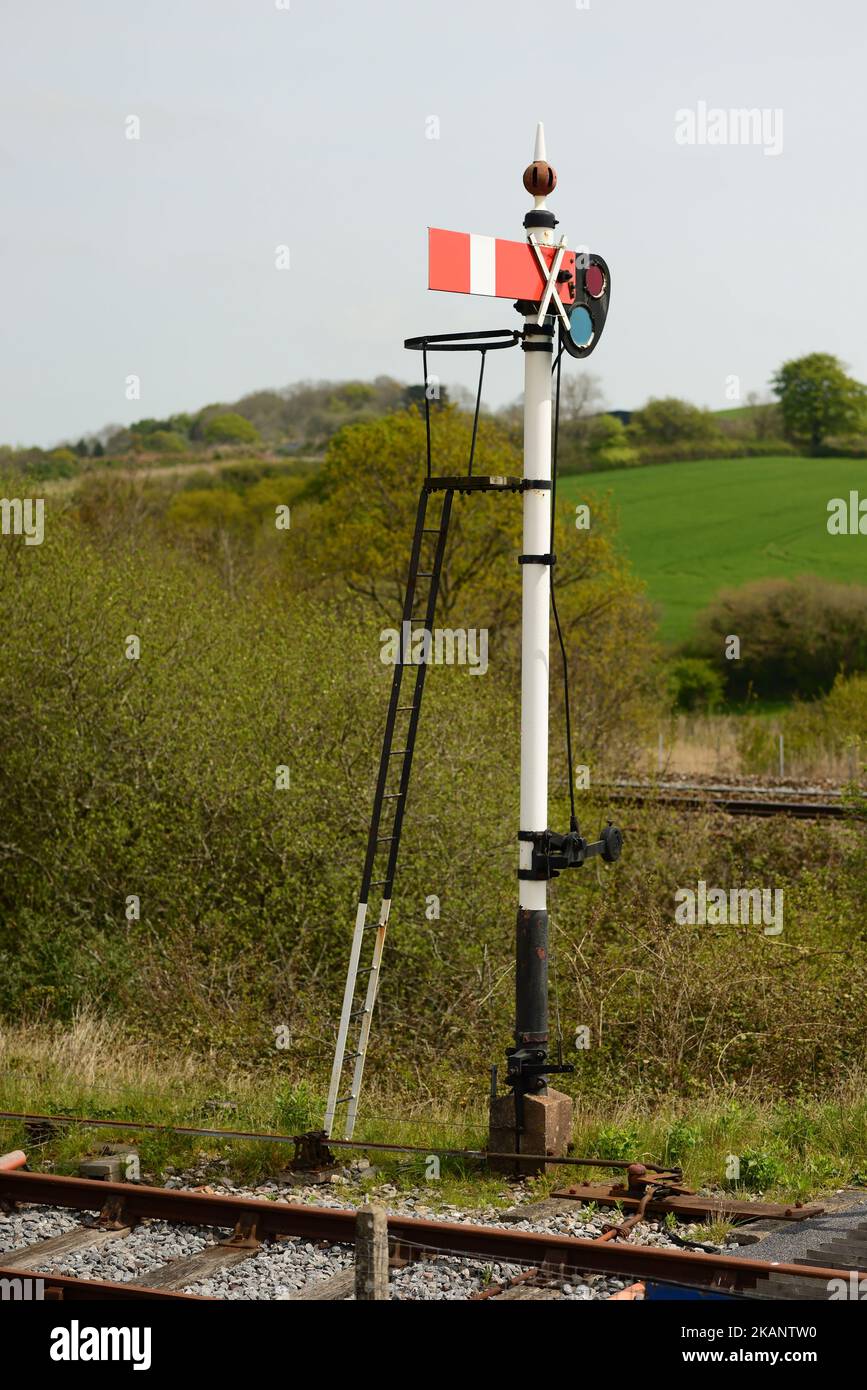 Semaphore signal at the South Devon Railway's Totnes Riverside station ...