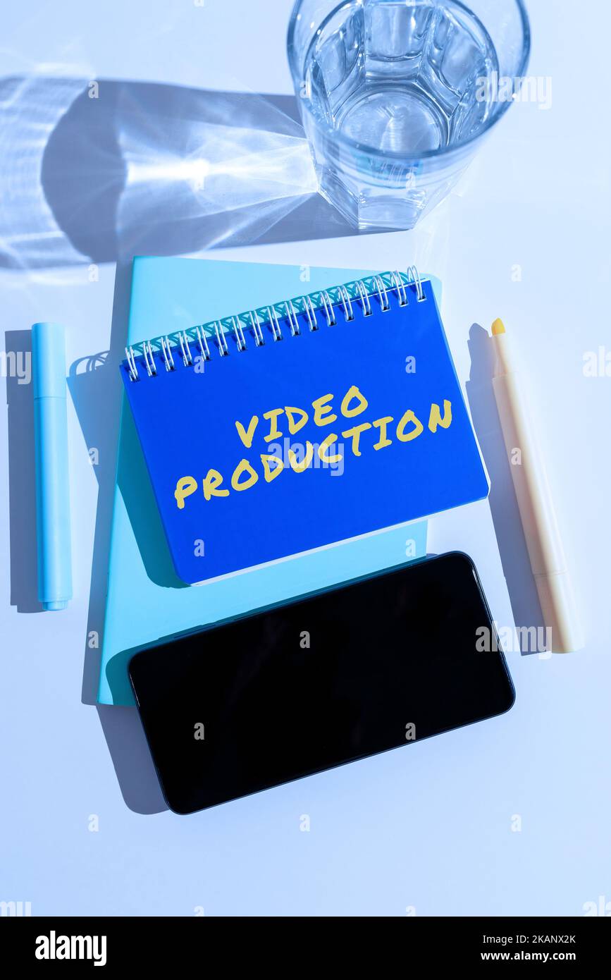 Hand writing sign Video Production. Business showcase program designed ...