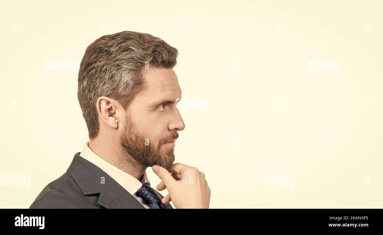 Thought is real business capital. Profile portrait of bearded man ...