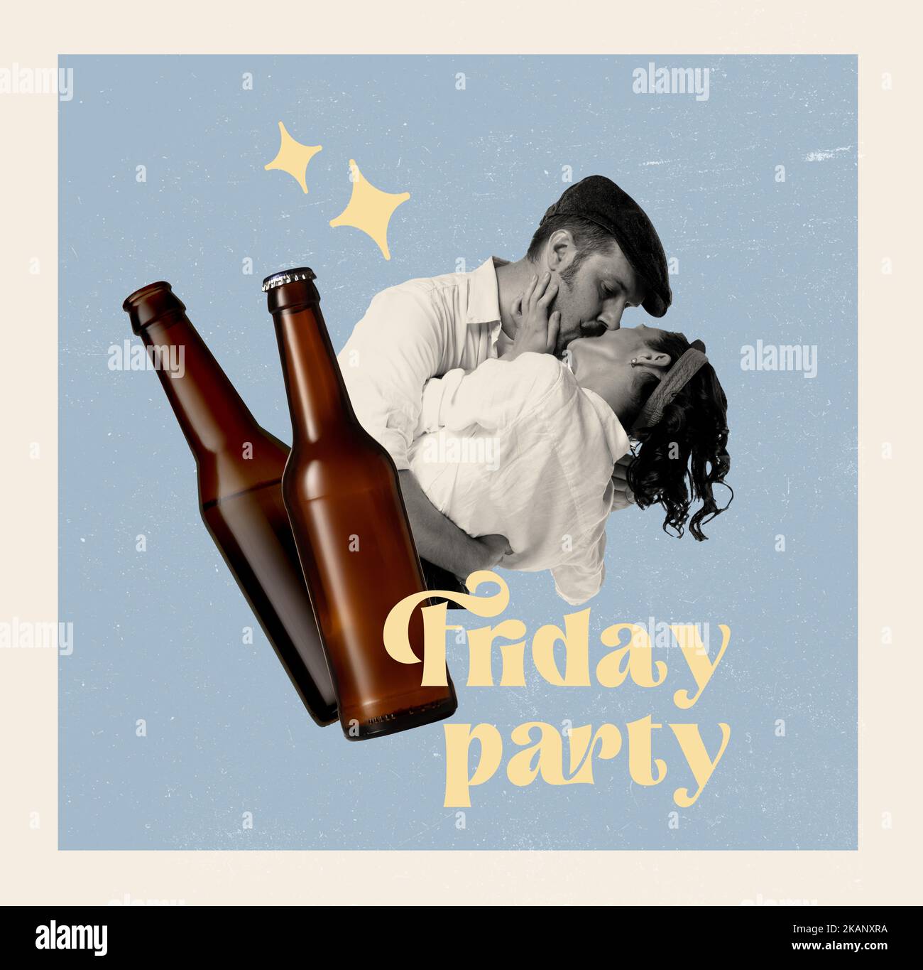 Contemporary artwork. Creative design in retro style. Young loving ...