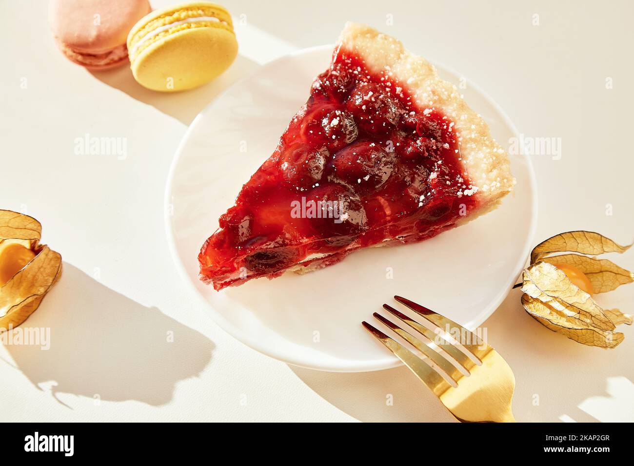Aesthetic fall cherry pie, macaroons, winter cherry under hard shadows ...