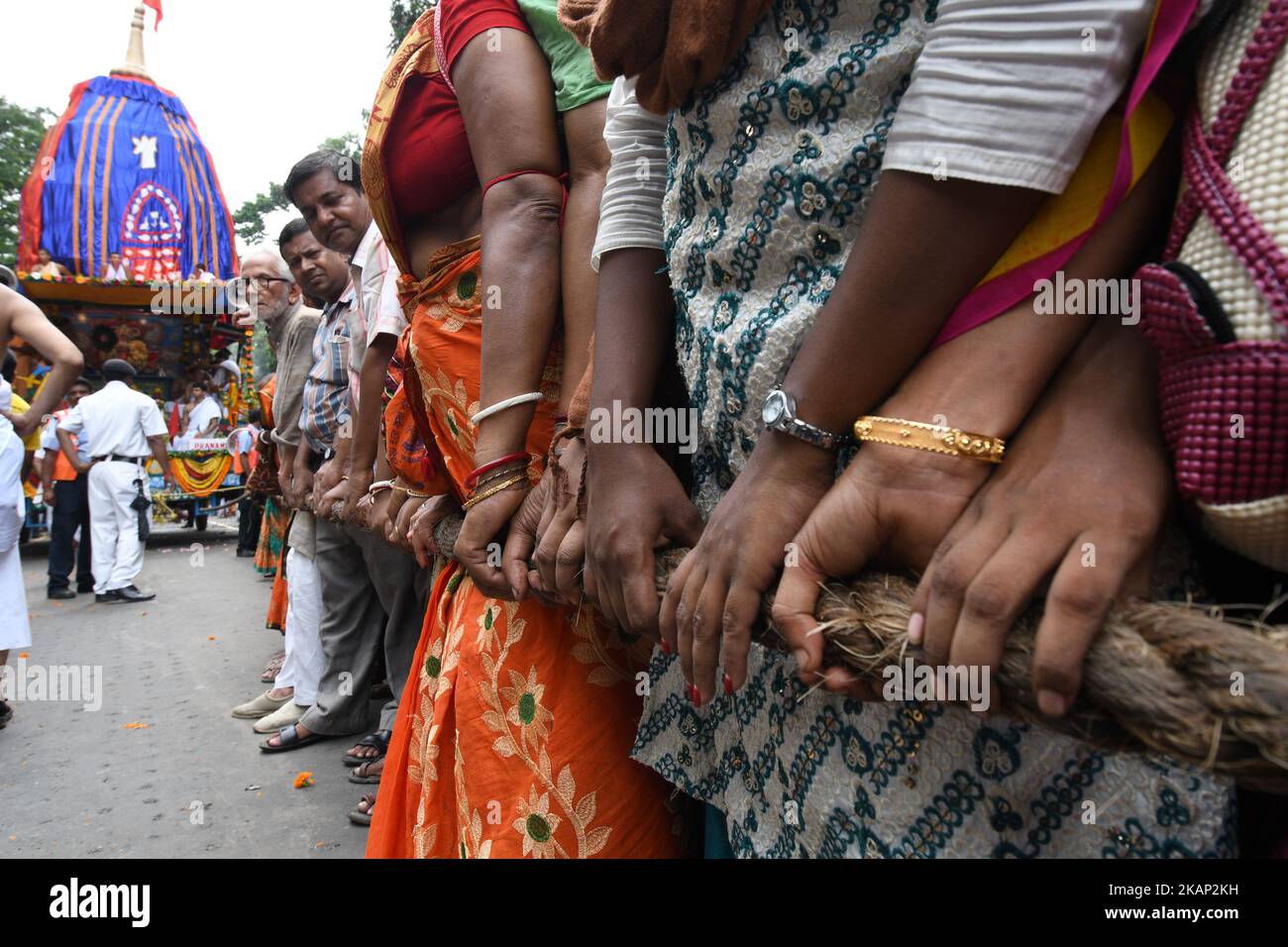 Indian Devotees devotees pulling the rath on the last day of the week ...