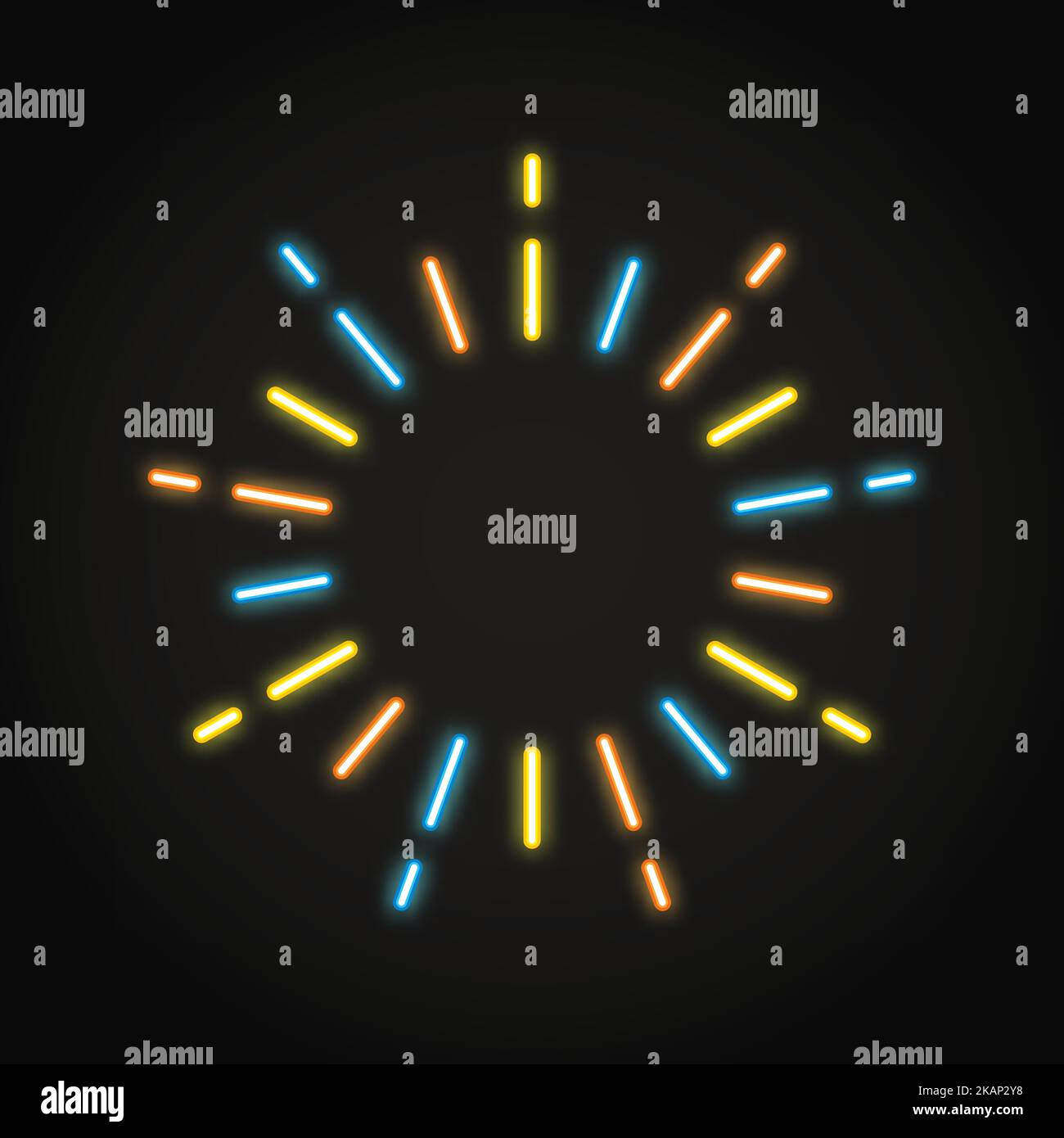 Neon colorful firework burst in line style. Shining circular frame ...