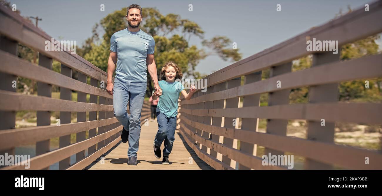 Banner of father and son walk, parent with small child boy. dad with ...