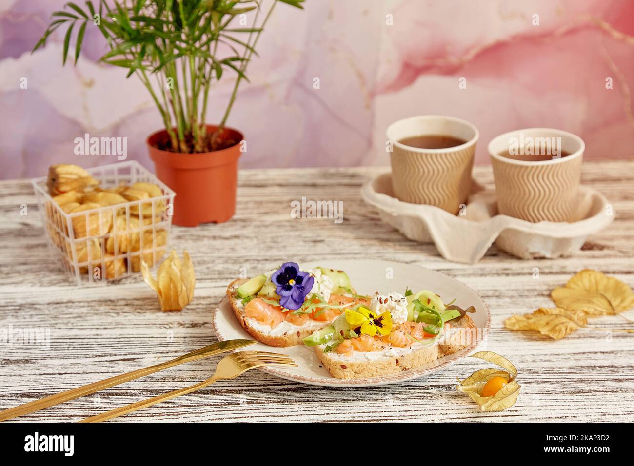 Aesthetic breakfast - appetizer toasts with smoked salmon, avocado ...