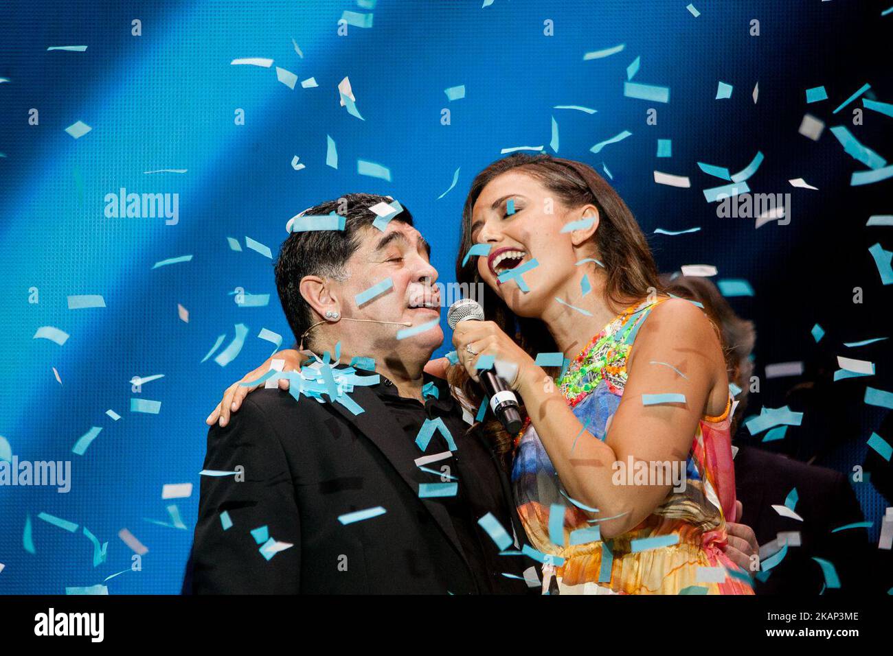 Former Napoli player Diego Armando Maradona with the singer and actress ...