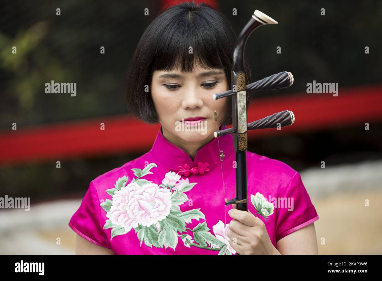A musician is pictured during the official welcoming ceremony for the ...