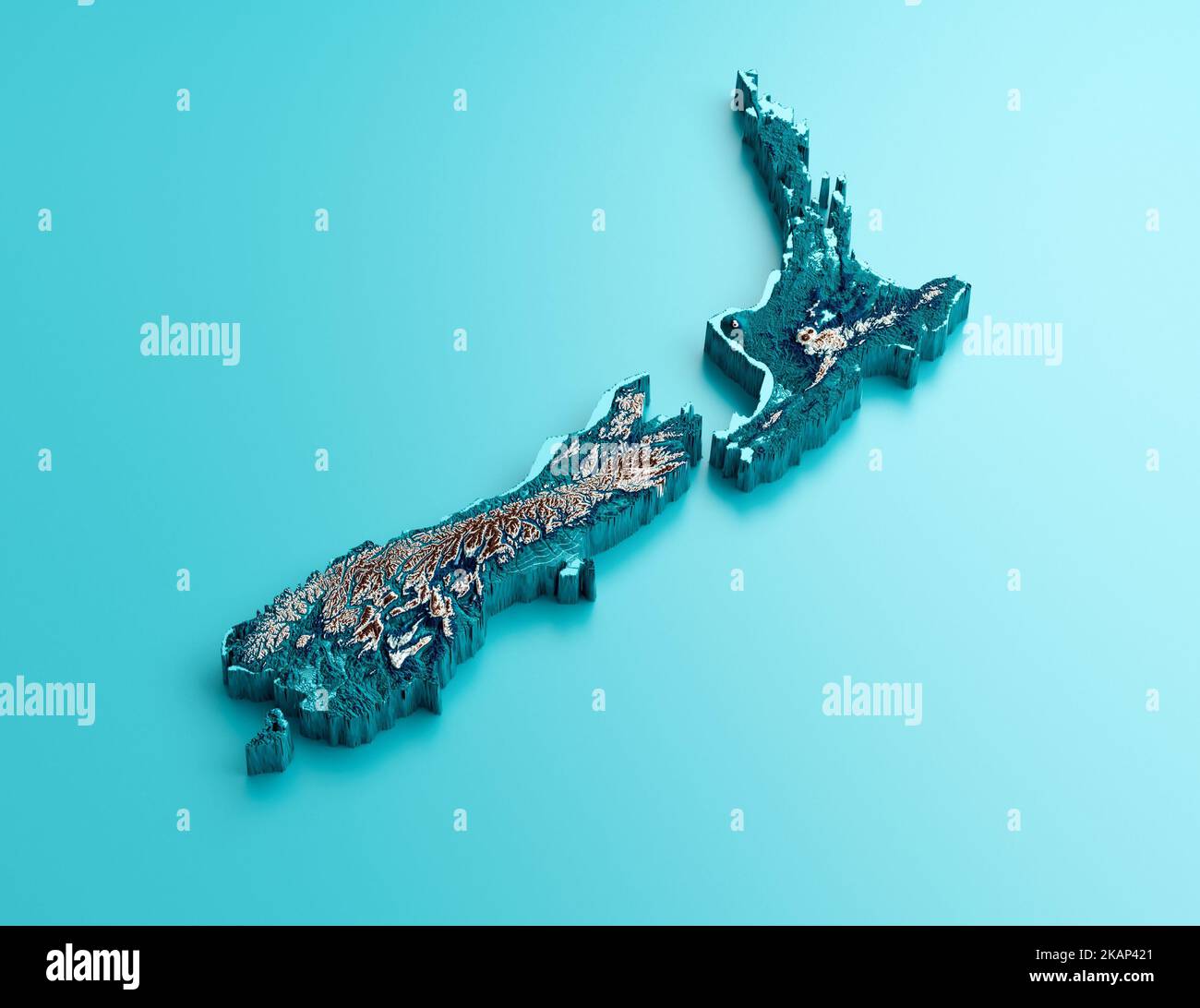 Topographic New Zealand Map Hypsometric Elevation tint Spectral Shaded ...