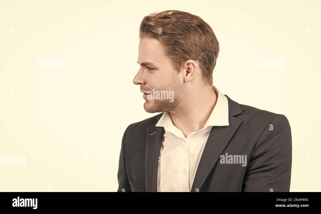 Half face. Face of young businessman. Profile portrait of professional ...