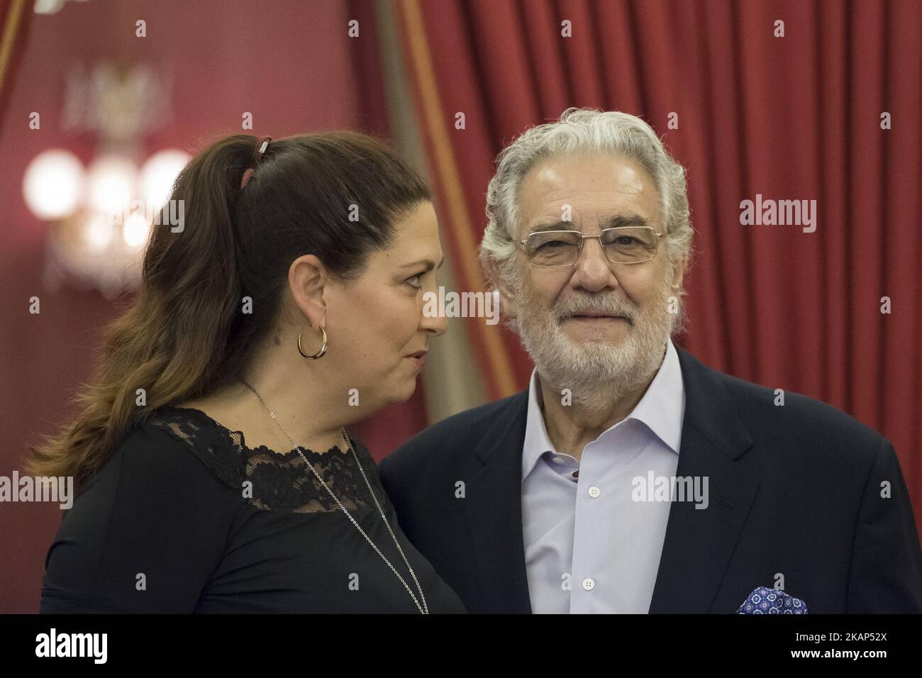 Spanish tenor Placido Domingo with Italian soprano Anna Pirozzi before ...