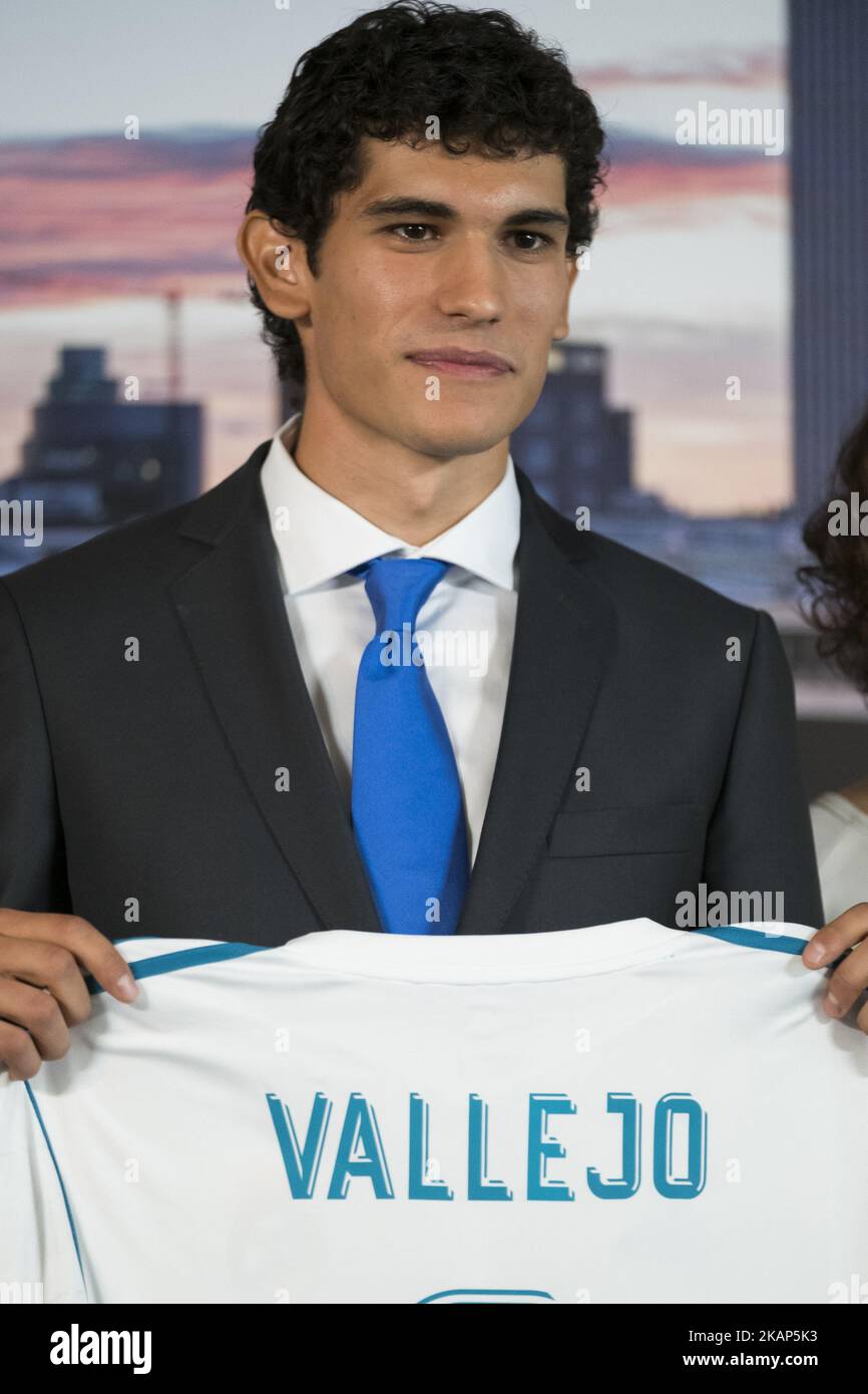 Real Madrid soccer player Jesus Vallejo is presented at Bernabeu ...