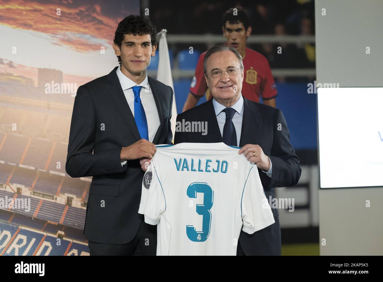 Real Madrid soccer player Jesus Vallejo is presented at Bernabeu ...