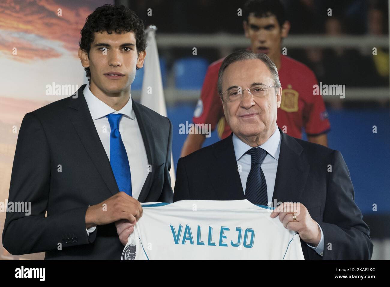 Real Madrid soccer player Jesus Vallejo is presented at Bernabeu ...