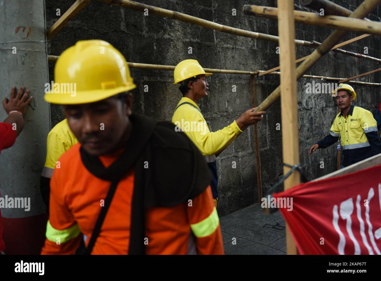 Miners from the CARAGA region in Mindanao set up their tents in front ...