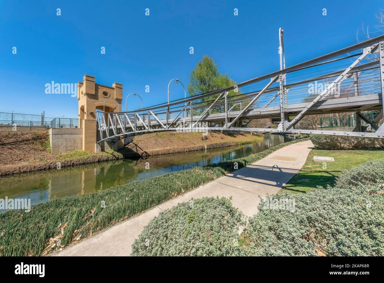 Downtown San Antonio, Texas- River walk pathway near the pedestrian ...
