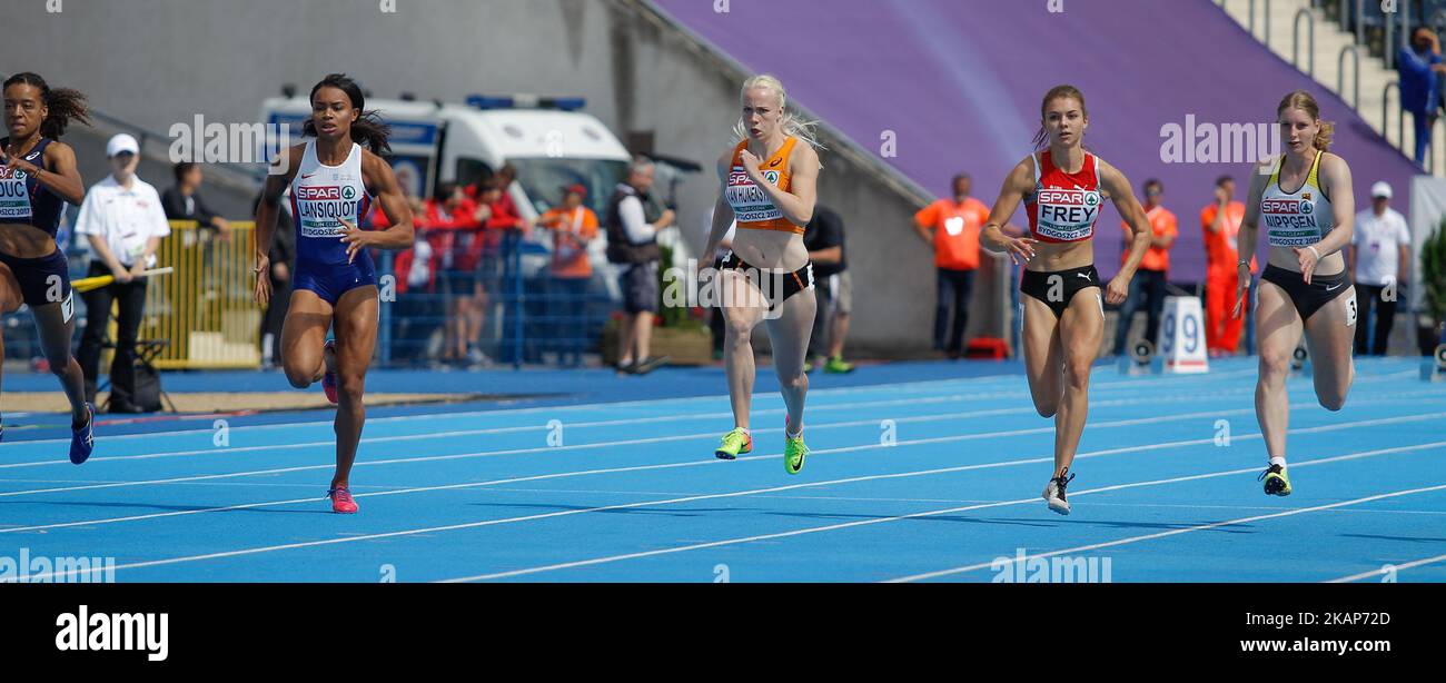 Dutch sprinter Marije van Hunenstijn (22) is seen competing in the 100 ...