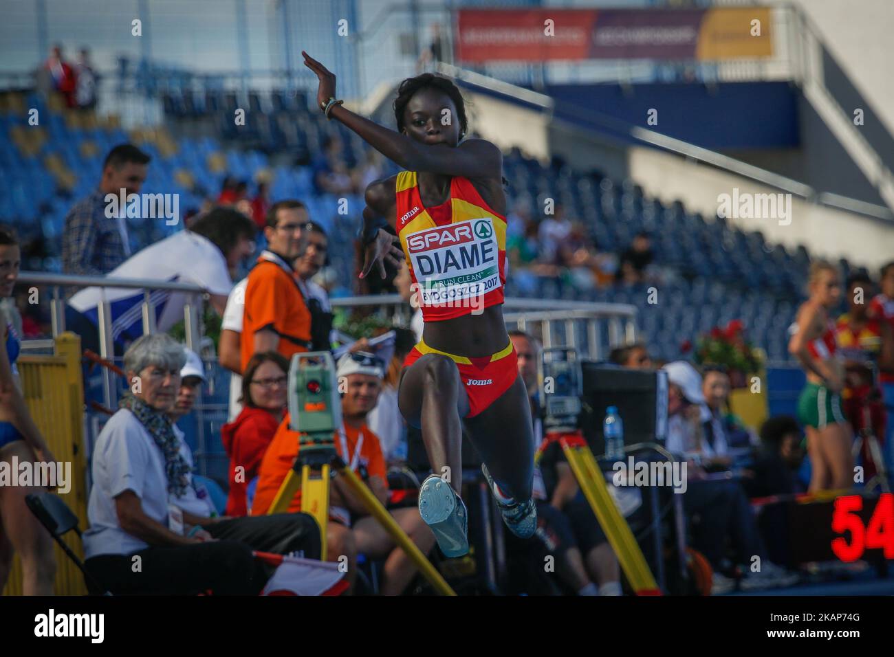 Fatima Diame of Spain is seen competing in the triple jump during the ...