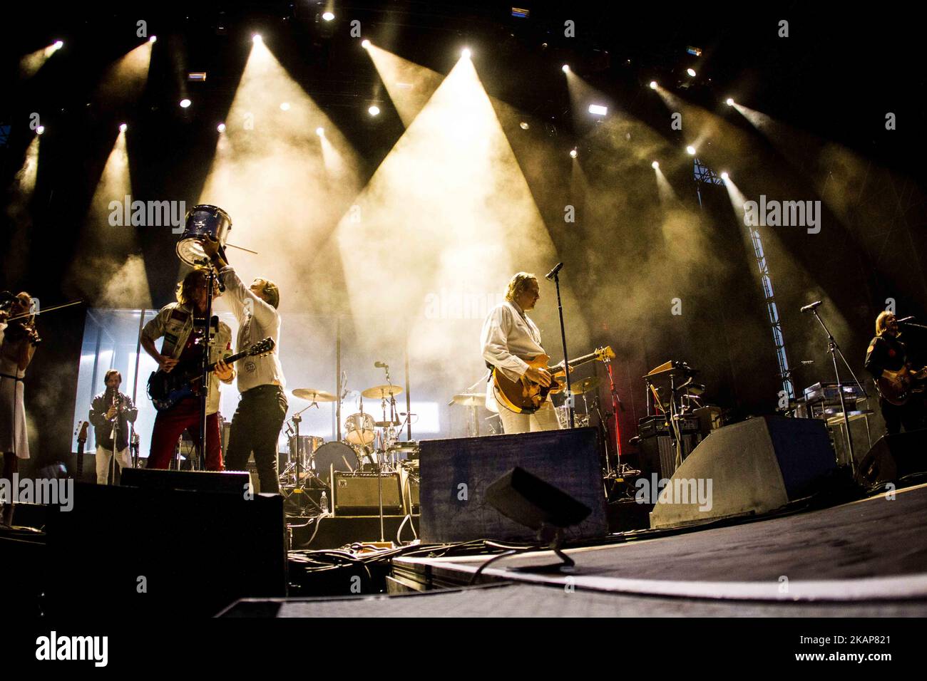 The canadian indie rock band Arcade Fire pictured on stage as they ...