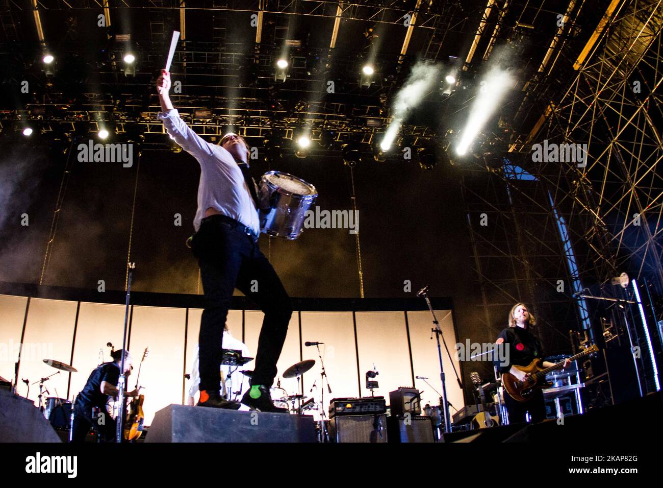 The canadian indie rock band Arcade Fire pictured on stage as they ...