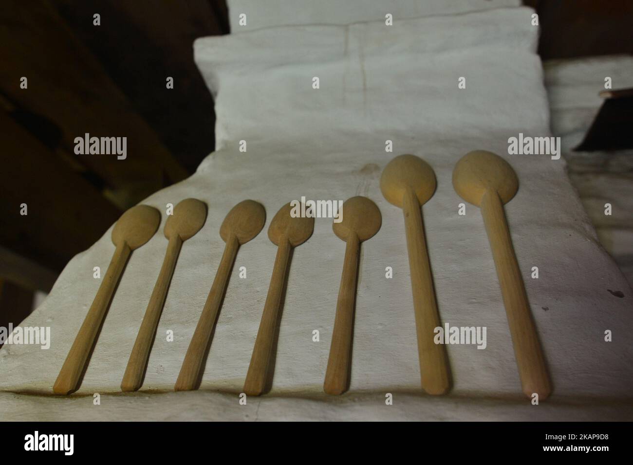 A view of wooden spoons seen inside a house built in the second half of ...