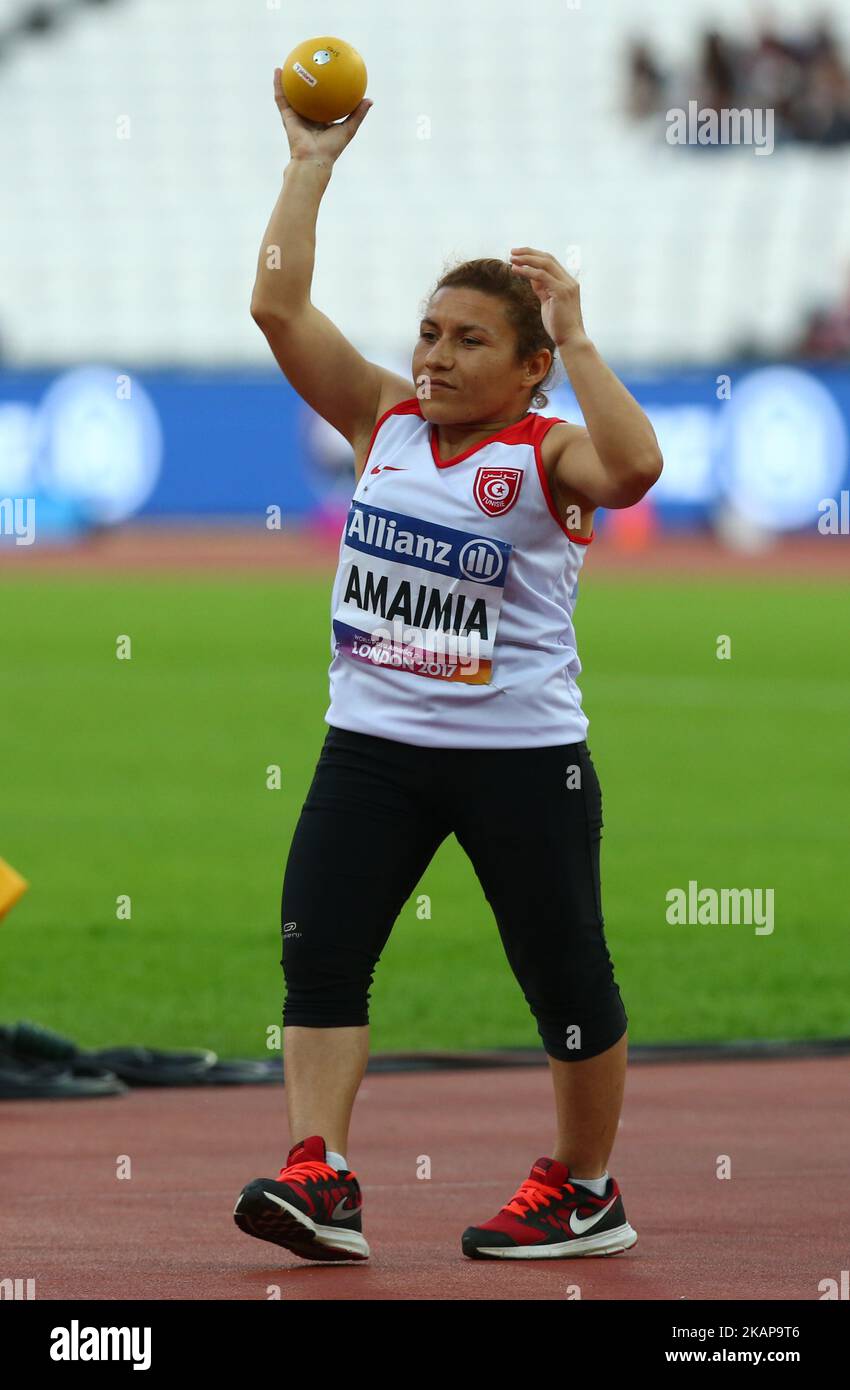 Fathia Amamia of Tunsia compete Women's Shot Put F41 Final during World ...