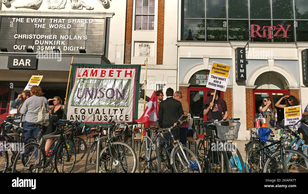 Union leaders from Unison protest outside of Ritzy Cinema for better ...