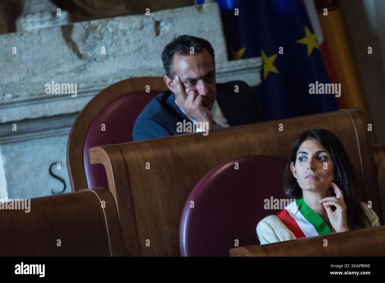 The Mayor of Rome Virginia Raggi during Ceremony of conferring Honor ...