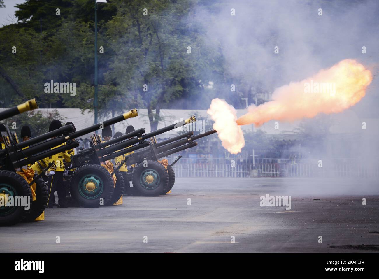 Thai royal guards salute during the celebrations of the 65th birthday ...