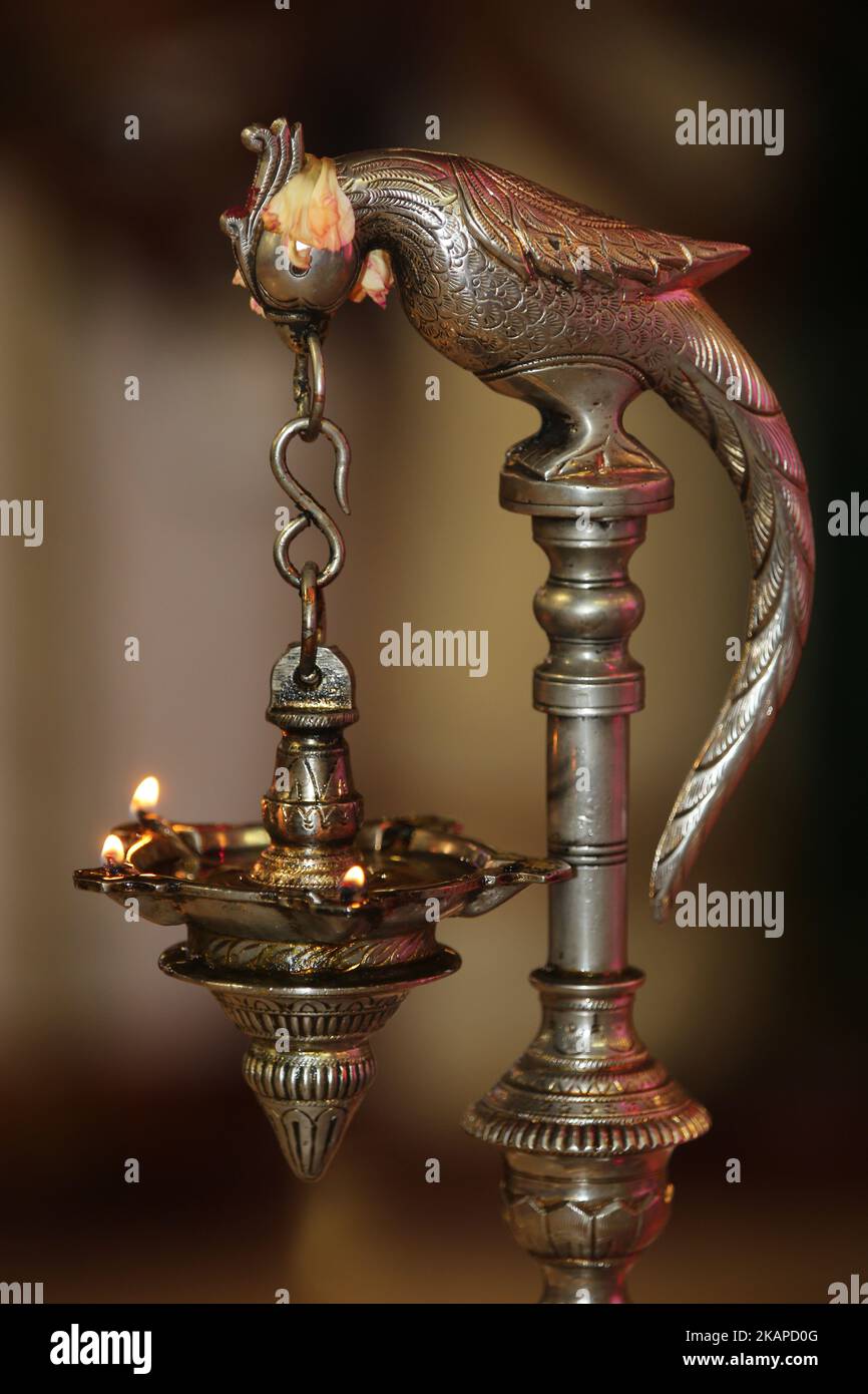 Decorative lamp at a Tamil Hindu temple during the Sappram Thiruvizha ...