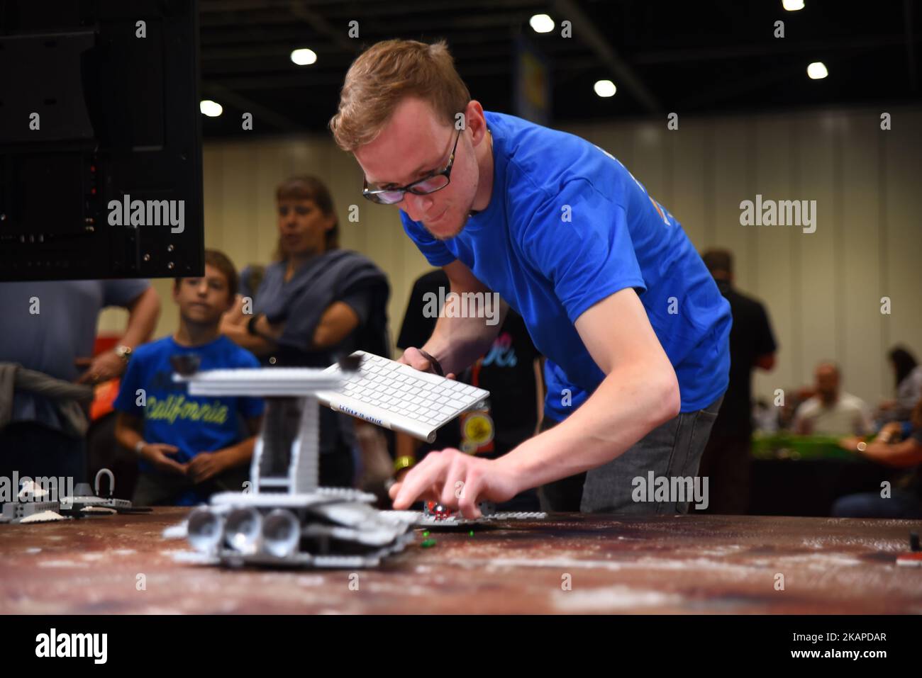 A Lego pro builder attends the Bricklive LEGO exhibition at the ExCel ...