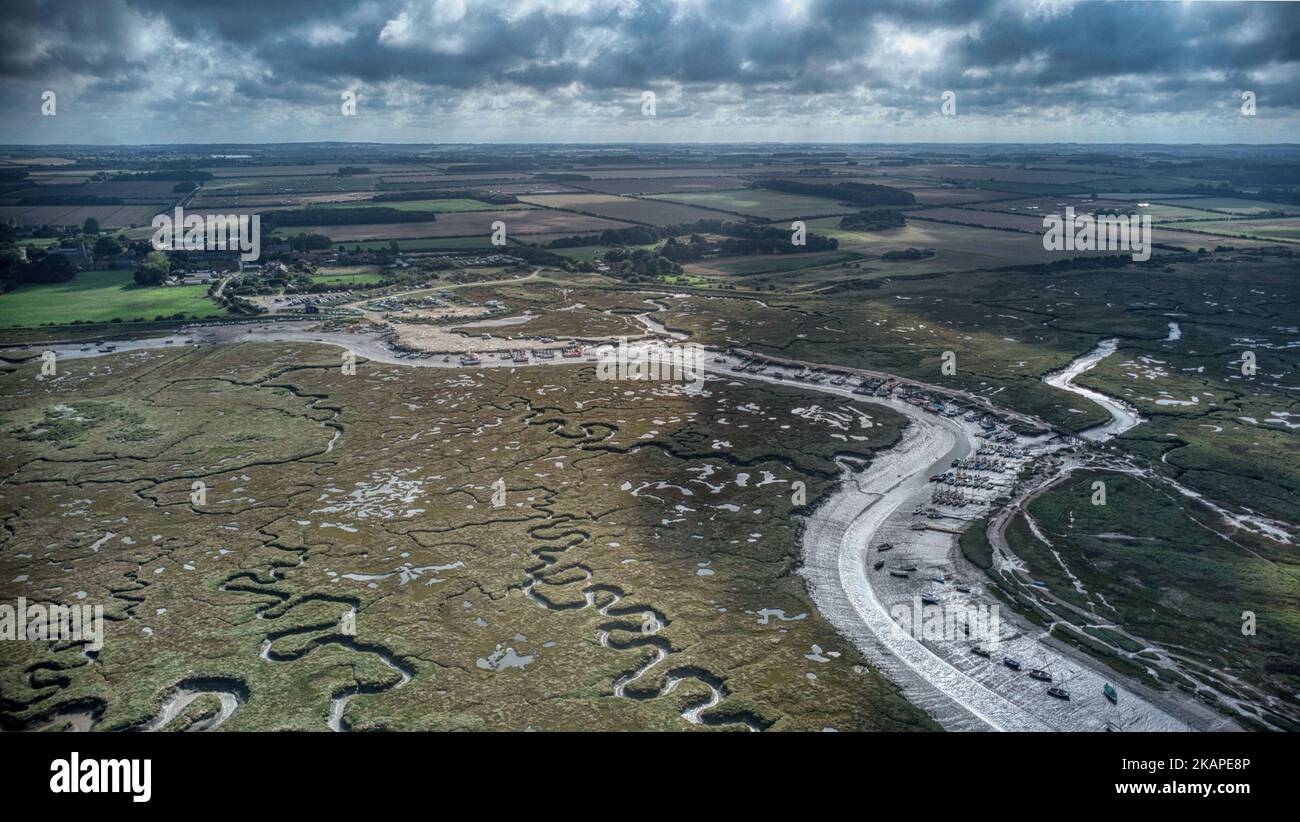 A beautiful aerial view of river Glaven at Morston near Blakeney point ...