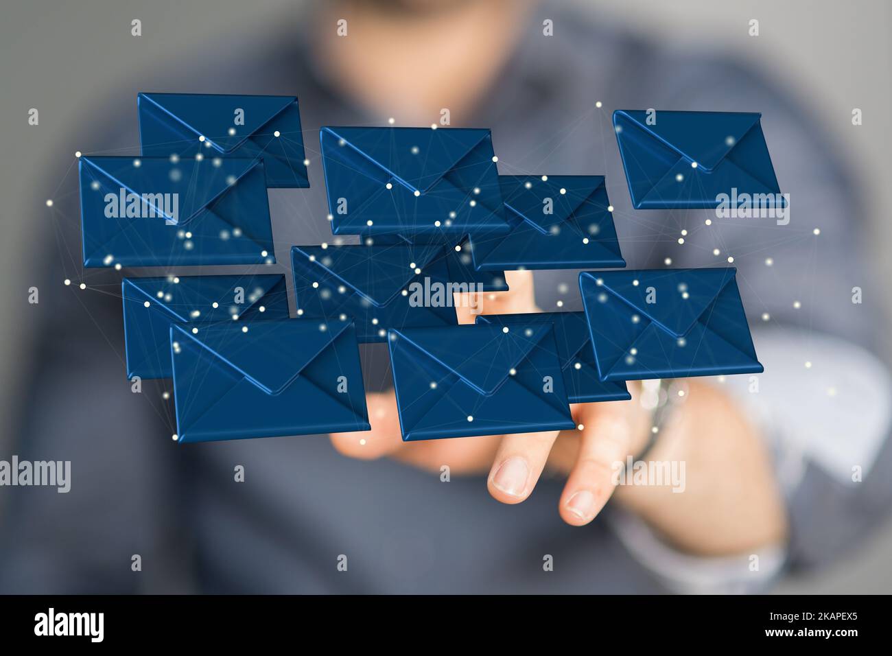 A man touching 3D rendered communication signs Stock Photo - Alamy