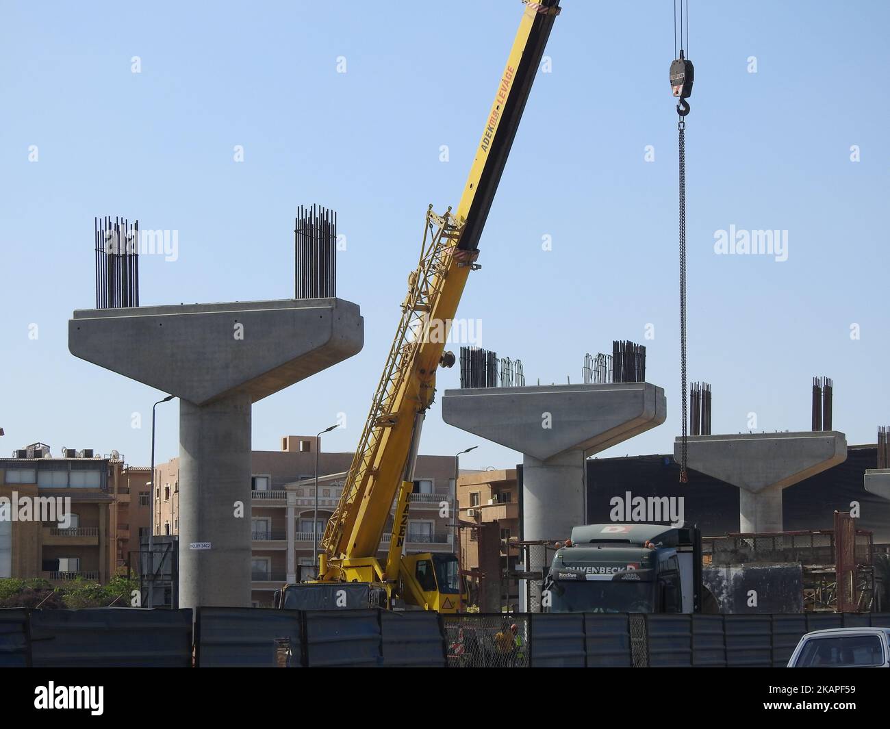 Cairo, Egypt, October 14 2022: Construction site of Cairo monorail ... Cairo, Egypt, October 14 2022: Construction site of Cairo monorail ...