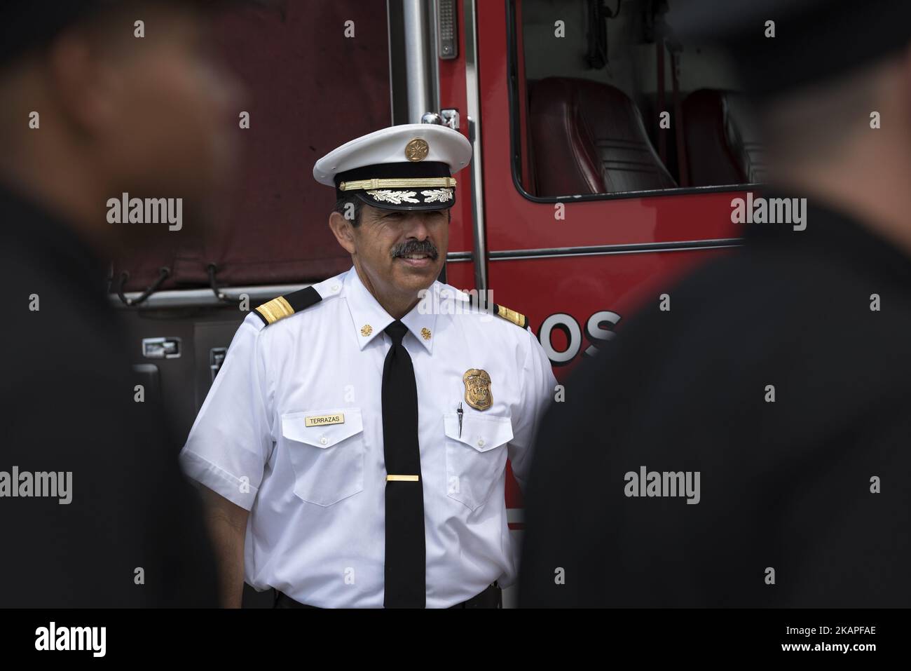 Ralph Terrazas, Fire Chief of the Los Angeles Fire Department, during ...