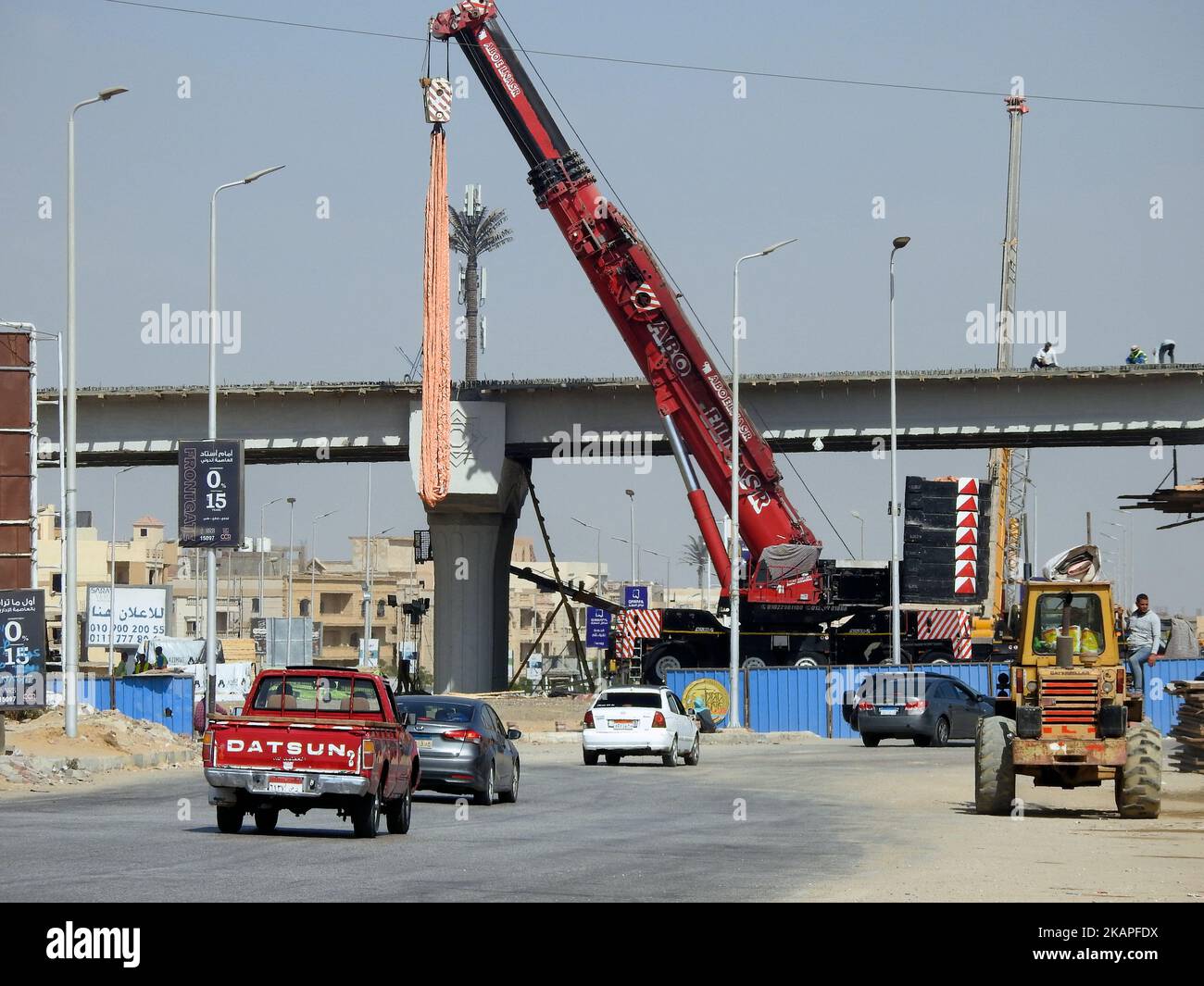 Cairo, Egypt, October 14 2022: A construction site of a new bridge that ...