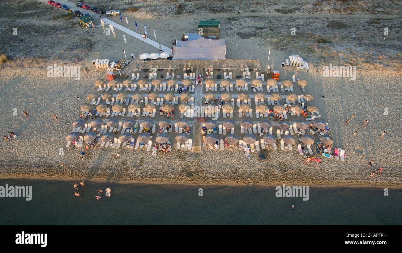 Aerial photographs of Nea Irakleia, a long sandy beach destination in ...