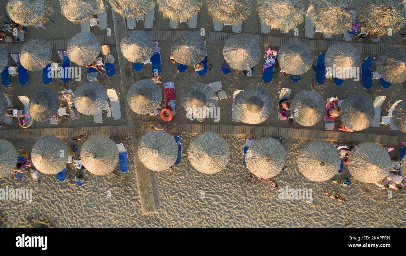 Aerial photographs of Nea Irakleia, a long sandy beach destination in ...