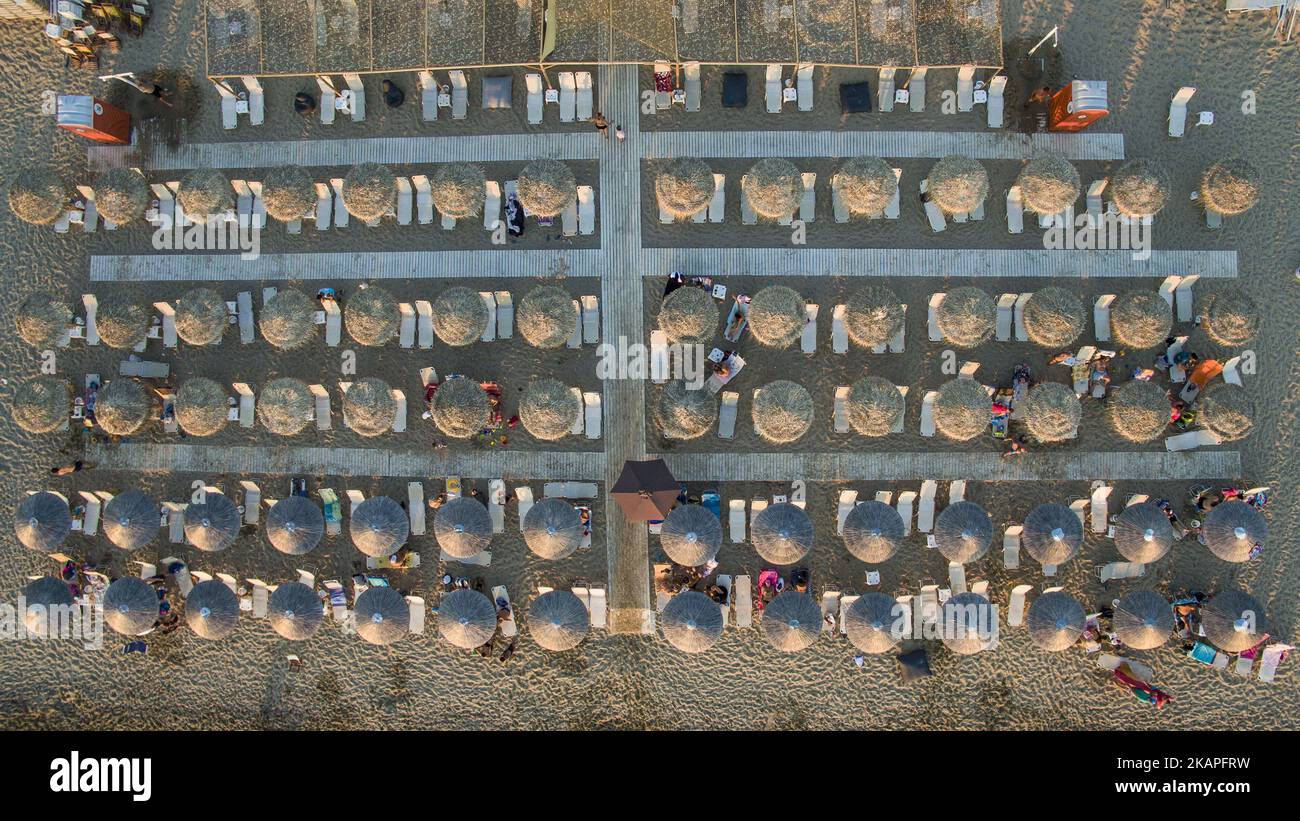 Aerial photographs of Nea Irakleia, a long sandy beach destination in ...