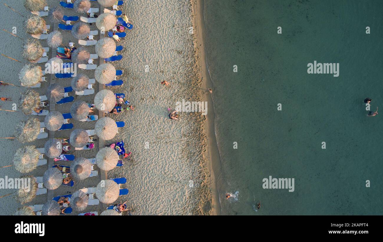 Aerial photographs of Nea Irakleia, a long sandy beach destination in ...