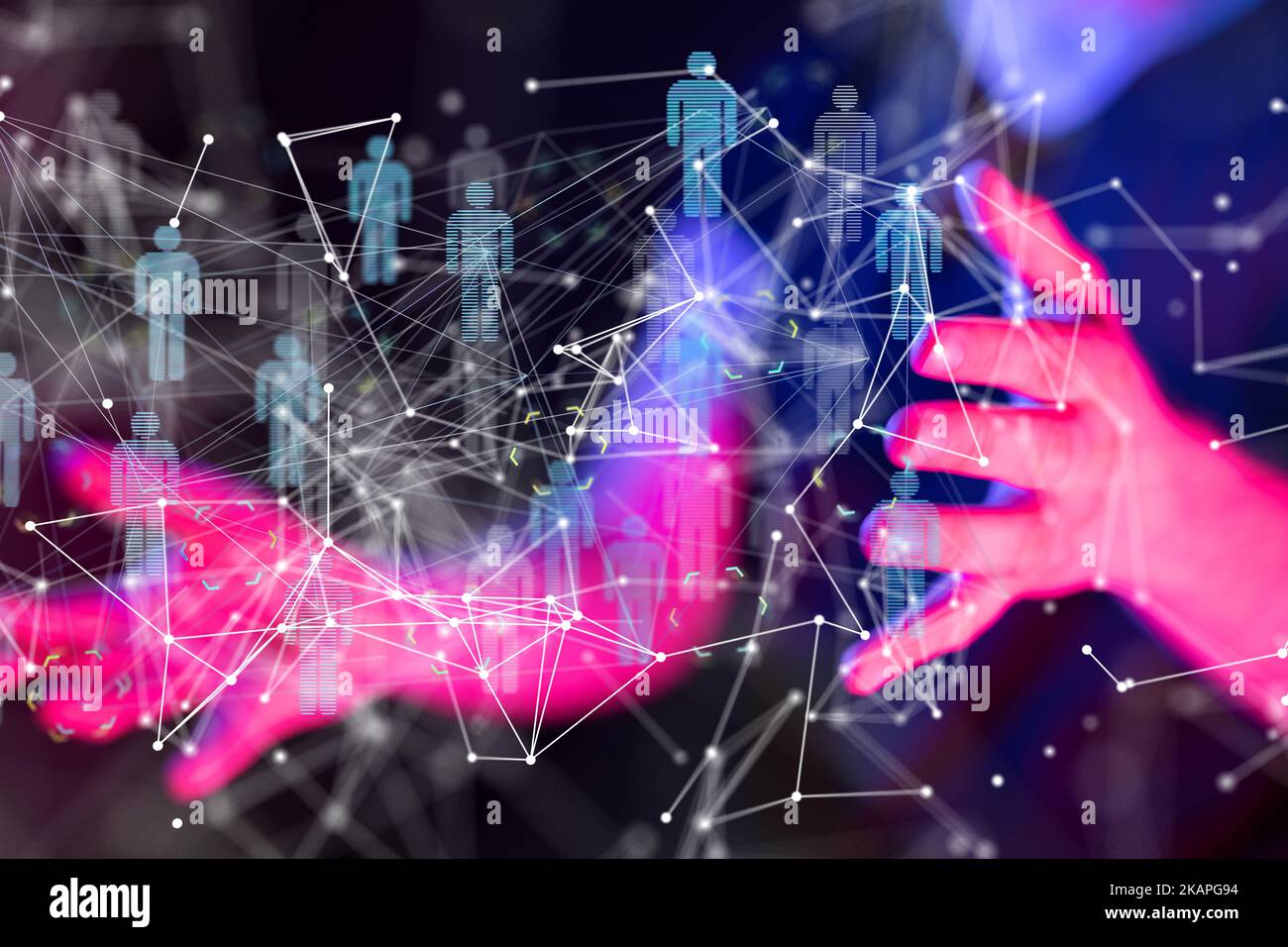 A man touching 3D rendered people signs Stock Photo - Alamy